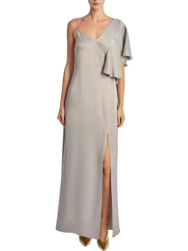 IRINA SCHROTTER Danielle Ruffled Asymmetric-neck Maxi Dress - Grey