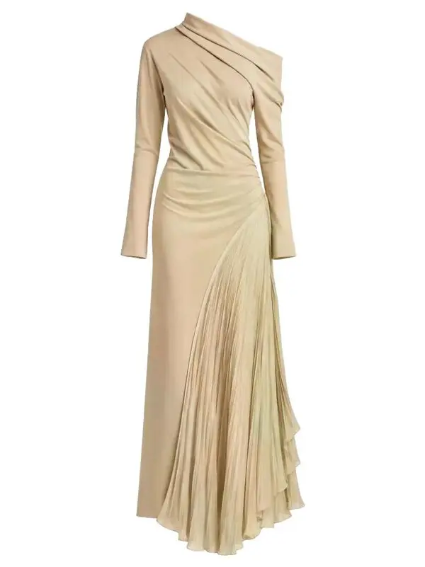 IRINA SCHROTTER Roxanda Pleated Asymmetric Maxi Dress - Neutrals