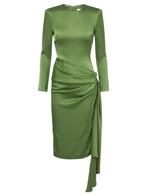 Alex Perry Draped Crêpe Satin Midi Dress - Green