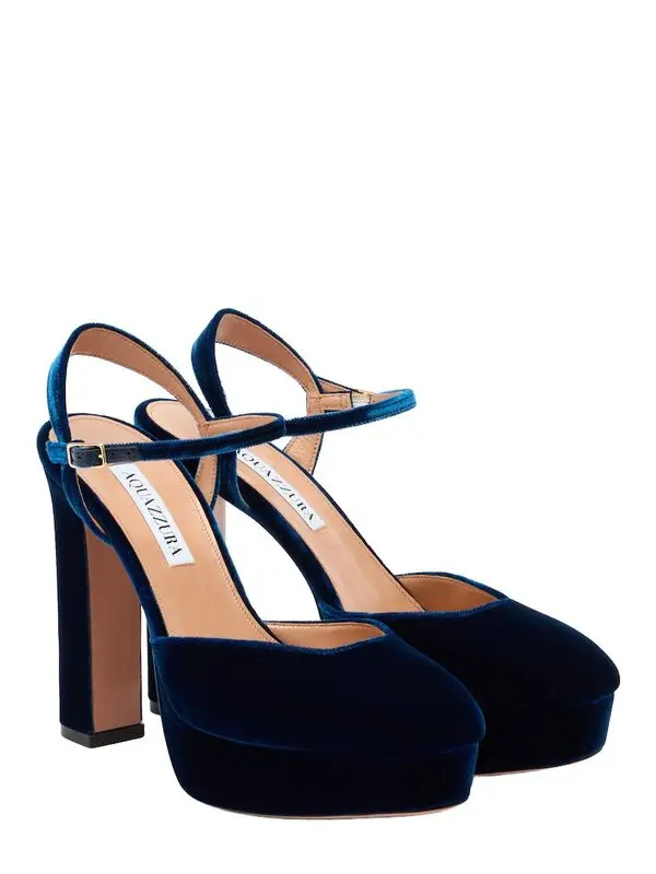 AQUAZZURA Amira Velvet Platform Slingback Pumps - Blue