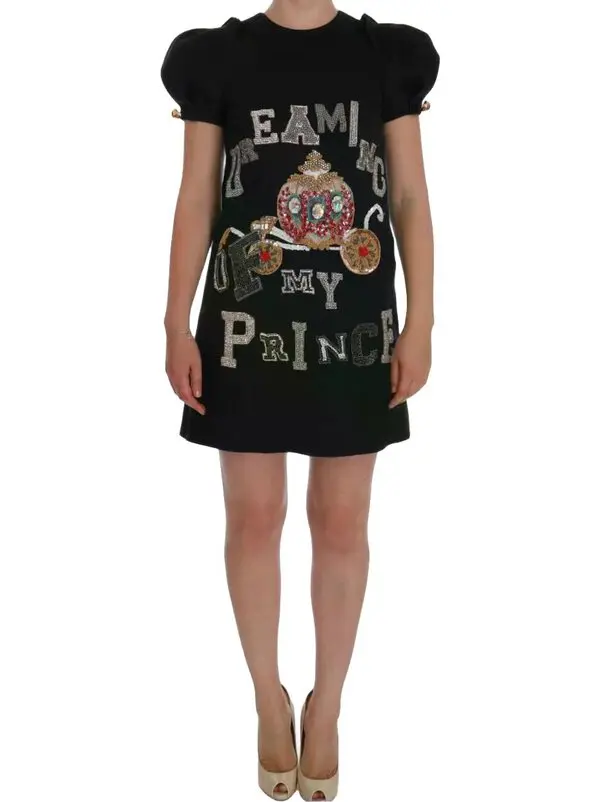 Dolce & Gabbana Crystal-embellished Puff-sleeve Mini Dress - Black