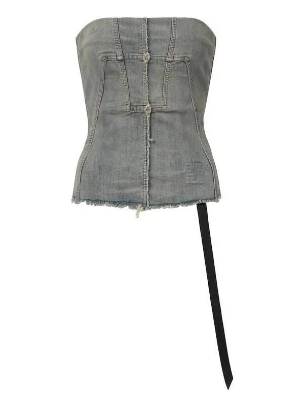 Rick Owens Distressed Denim Tube Top - Blue