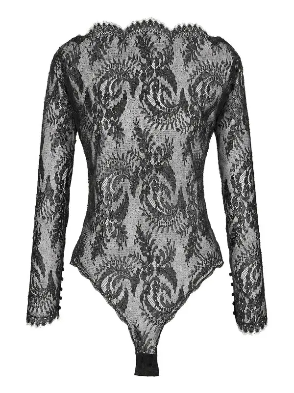 Saint Laurent Boat-neck Bodysuit In Silicone-coated Lace - Noir