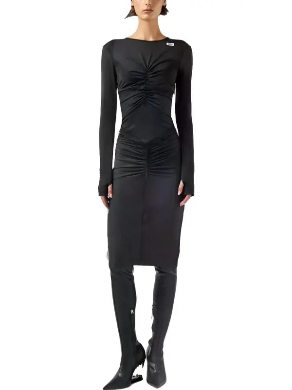 Gcds Lace-insert Ruched Midi Dress - Black