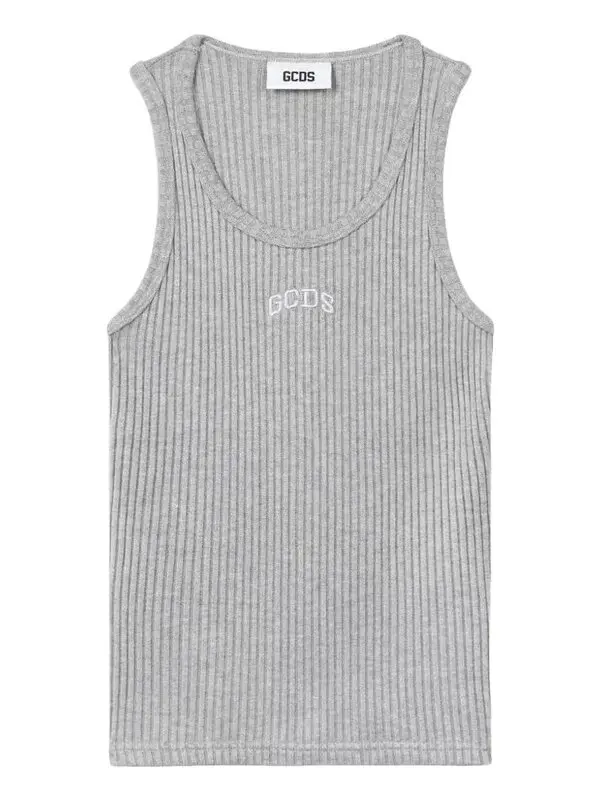Gcds Logo-embroidered Ribbed-knit Tank Top - Grey