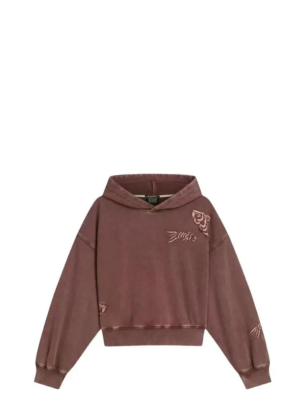 Scotch & Soda Embroidered Washed Hoodie - Brown