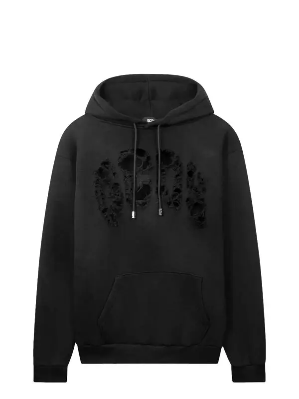 Gcds Laser-cut Distressed Hoodie - Black