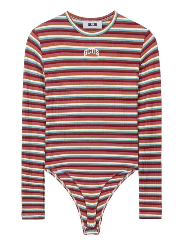 Gcds Striped Ribbed-knit Bodysuit - Red