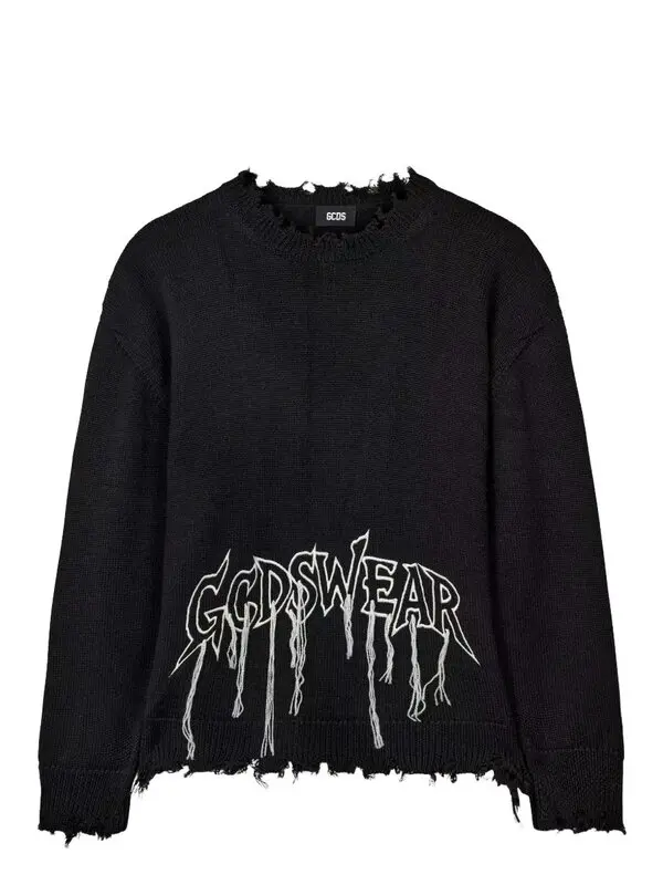 Gcds Embroidered Distressed Sweater - Black