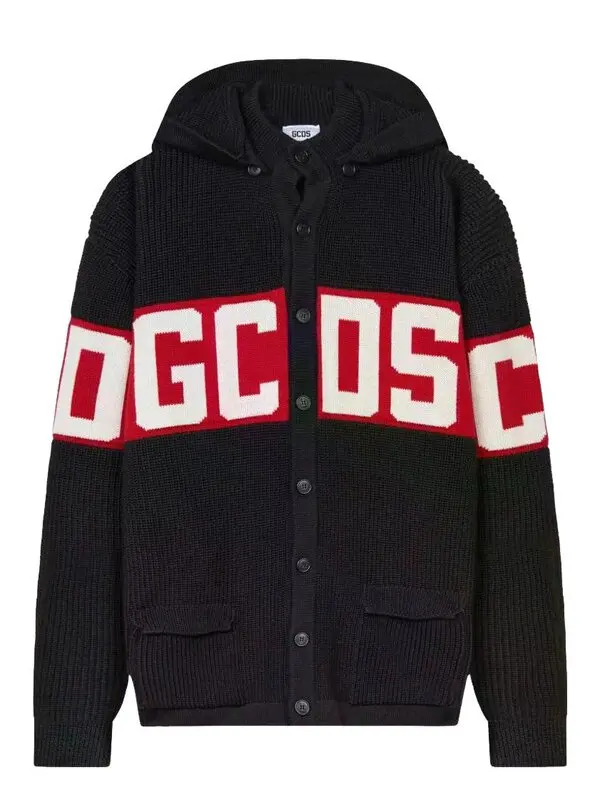 Gcds Logo-band Ribbed-knit Hoodie - Black