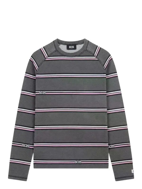 Gcds Striped Waffle-knit T-shirt - Grey