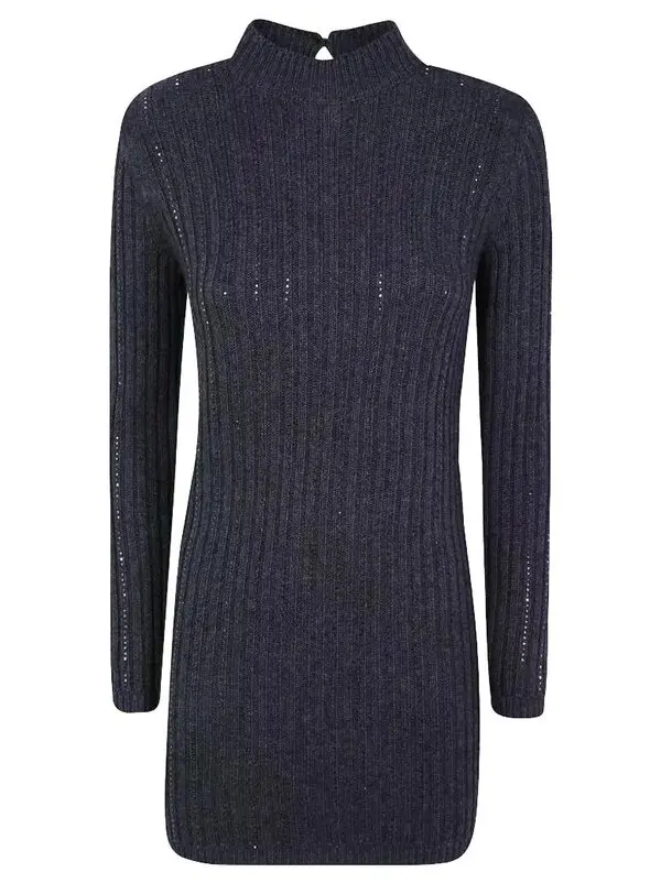 TWINSET Short Wool-knit-blend Dress With Rhinestones - Grey