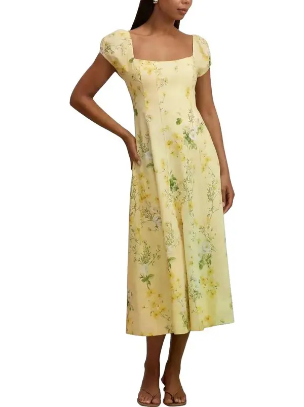 EVER NEW Sadie Cap-sleeved Floral-print A-line Midi Dress - Yellow