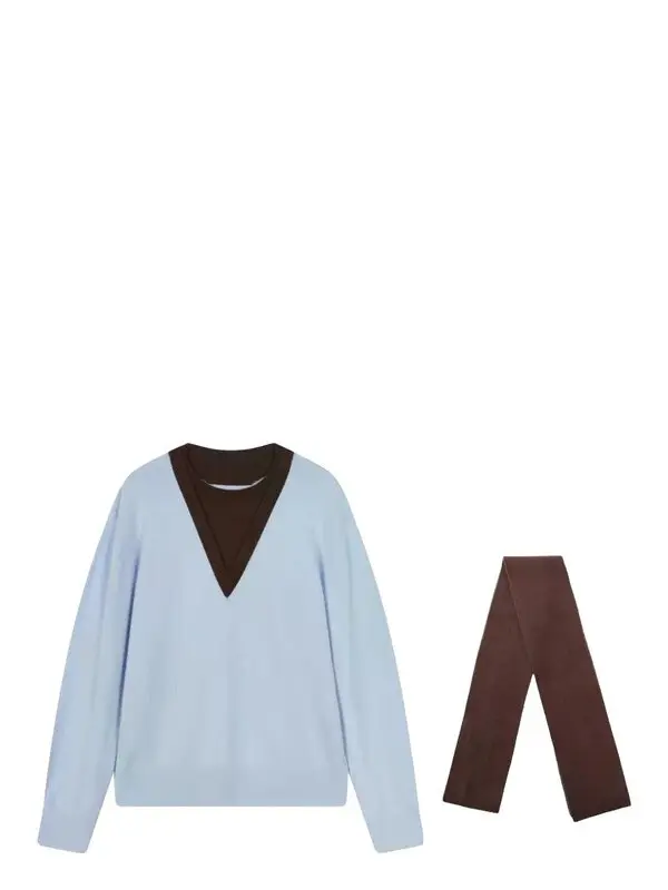 CROQUIS Layered-effect Scarf-detail Sweater - Blue