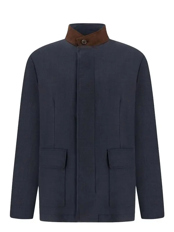 Paul & Shark Wool Field Jacket With Suede Details - Blue
