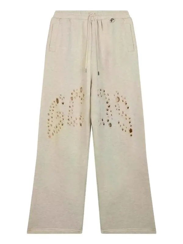 Gcds Logo-perforated Laser-cut Track Pants - Neutrals