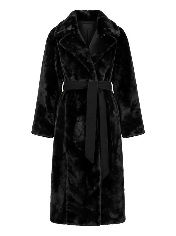 KAOS Belted Fur Coat - Black