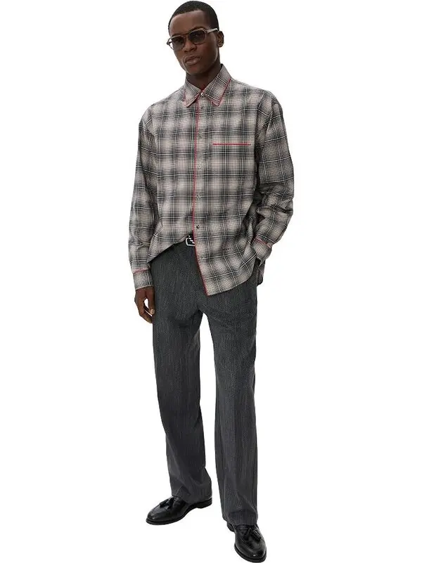 Marni Checked Poplin Shirt With Contrast Piping - Walnut