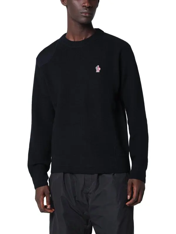Moncler Wool Sweater With Logo Patch - Blue