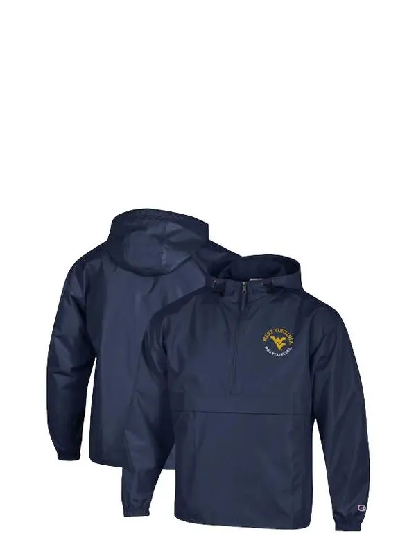 Champion West Virginia Mountaineers Packable Hooded Windbreaker Half-zip Jacket - Navy