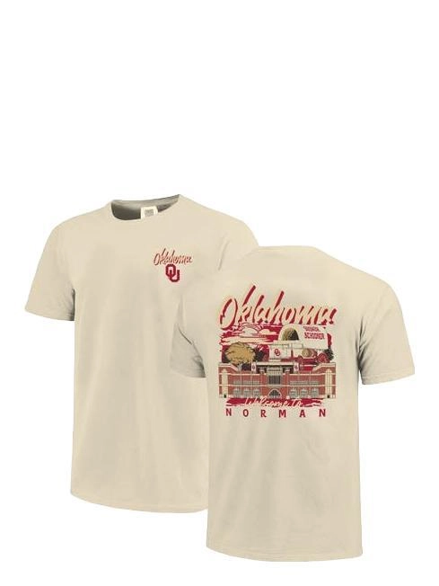 IMAGE ONE Oklahoma Sooners Comfort Colors Hand-drawn Campus Stack T-shirt - Natural