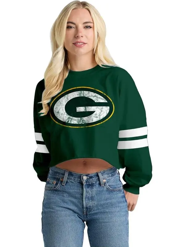 SPIRIT JERSEY Bay Packers Oversized Cropped Stripe Long Sleeve T-shirt - Green