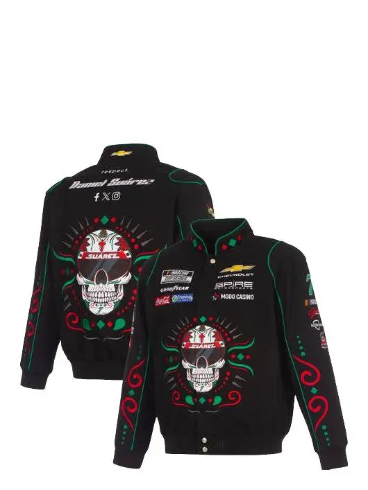 JH DESIGN Daniel Suarez 2026 Sugar Skull Full-snap Twill Racing Jacket - Black