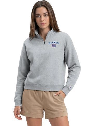 Champion New York Giants Powerblend Quarter-zip Sweatshirt - Heather Gray