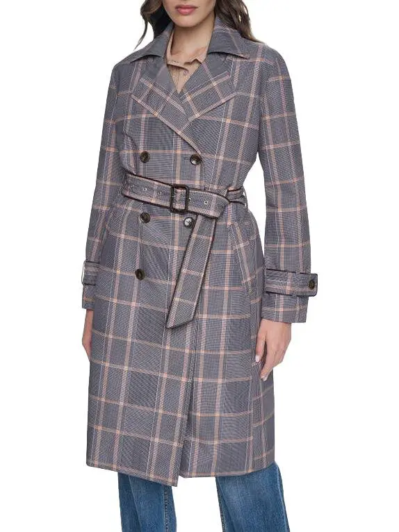 Cole Haan Plaid Double Breasted Trench Coat - Multi