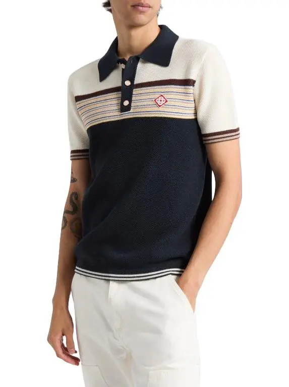 Casablanca Café Stripe Cotton & Wool Polo - Multi