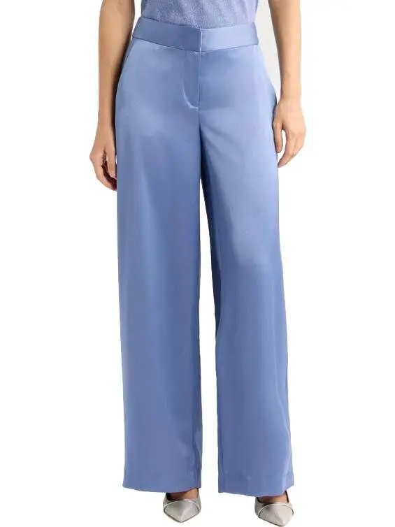 TAHARI ASL Satin Wide Leg Pants - Blue Frost