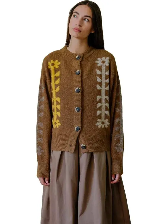 DEGEN Flower Power Alpaca Cardigan - Bark