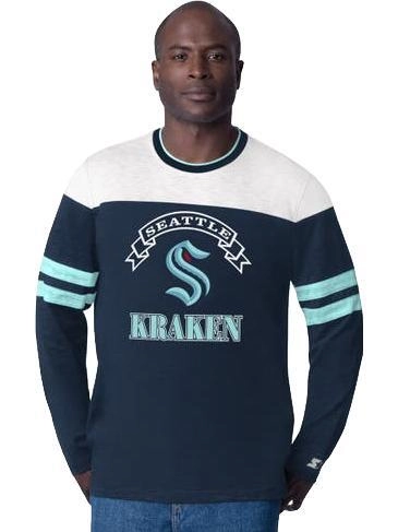 STARTER Deep Sea Blue Seattle Kraken Blitz Durene Long Sleeve T-shirt - Navy