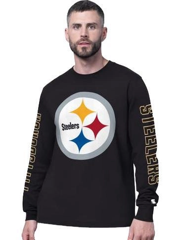 STARTER Pittsburgh Steelers Clutch Hit Ii Long-sleeve T-shirt - Black
