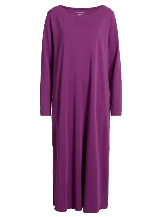 Eileen Fisher Bateau Neck Organic Pima Cotton Midi Dress - Jam