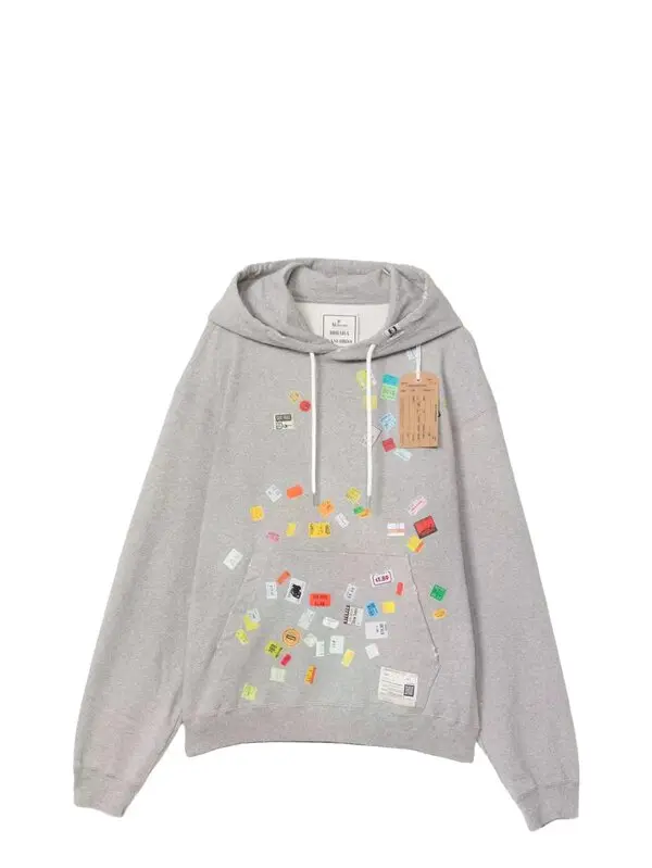 Mihara Yasuhiro Price-tag Sticker Printed Hoodie - Grey