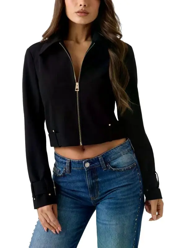 Guess Buckle-detail Cropped Jacket - Blue