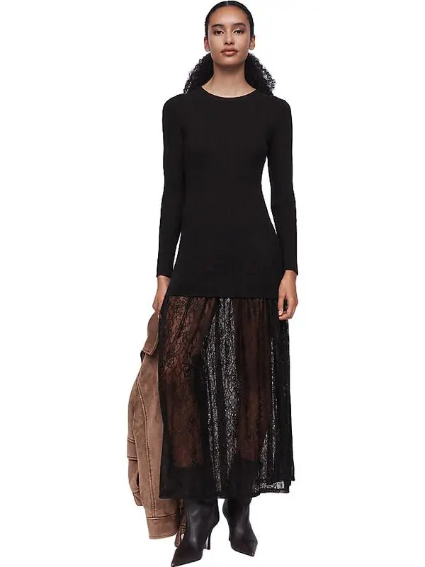 RAISONNEL Lace Hem Knit Maxi Dress - Black