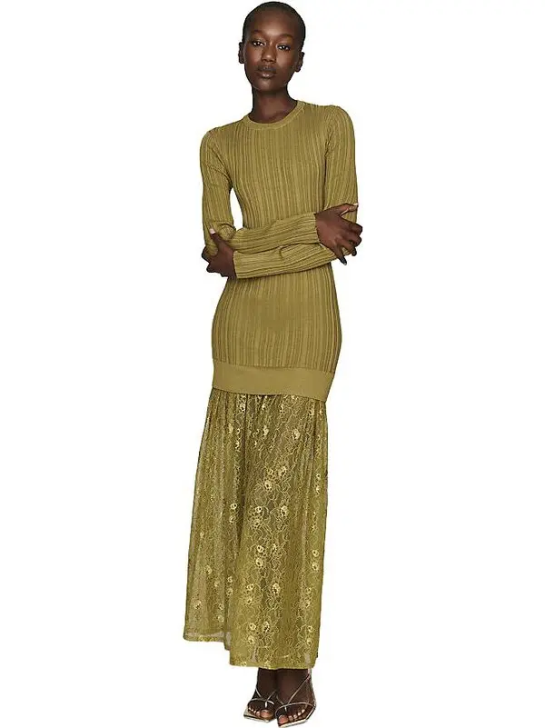 RAISONNEL Lace Hem Knit Maxi Dress - Olive