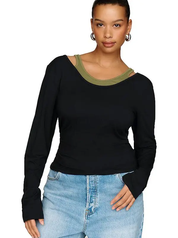 Anthropologie 100% Cotton Layered Ribbed Tee - Black