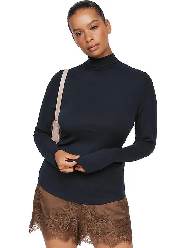 Anthropologie Arena Wool Blend Fitted Turtleneck Top - Black
