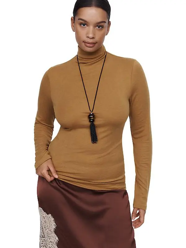Anthropologie Arena Wool Blend Fitted Turtleneck Top - Honey