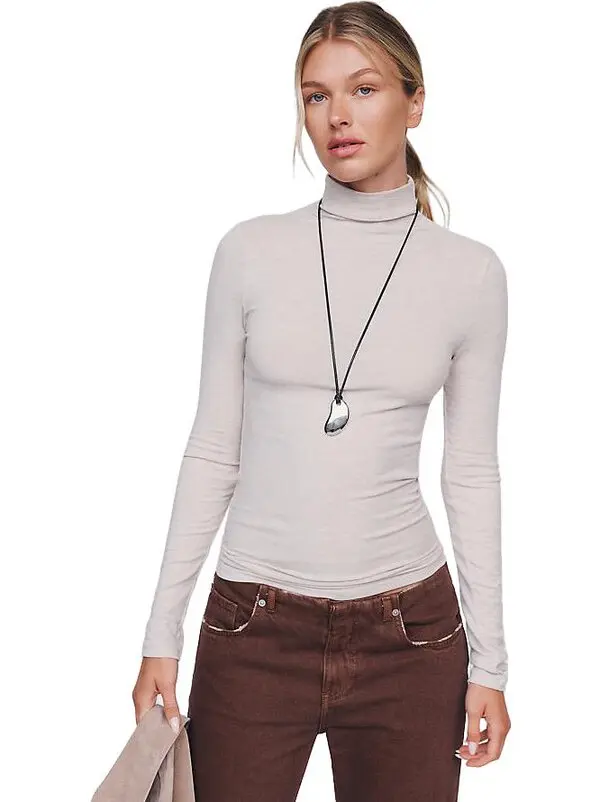 Anthropologie Arena Wool Blend Fitted Turtleneck Top - Tan