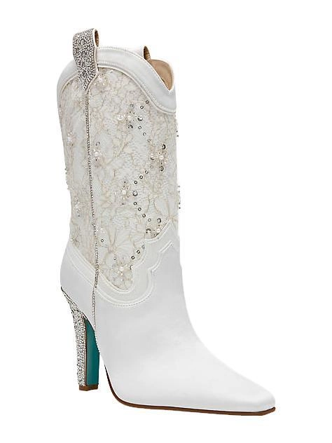 Betsey Johnson Bruno Heeled Western Boots - Ivory