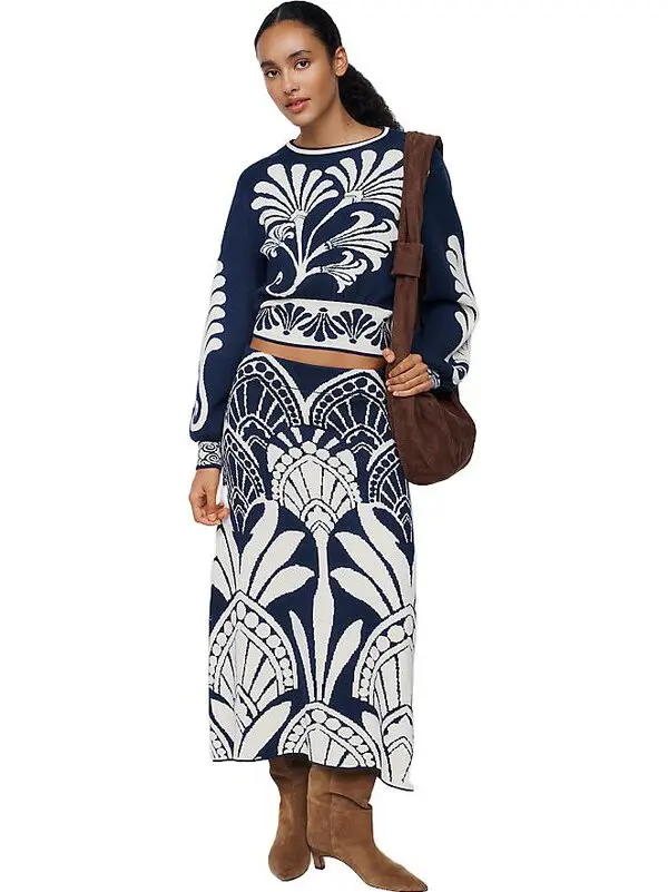 Farm Rio Knit Jacquard Skirt - Pale Blue Pattern