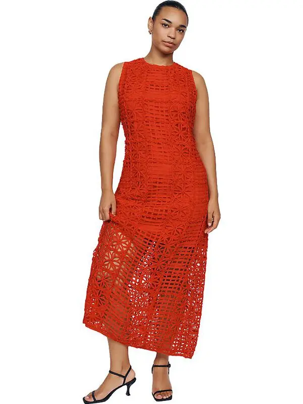 English Factory Eyelet Lace Midi Dress - Red
