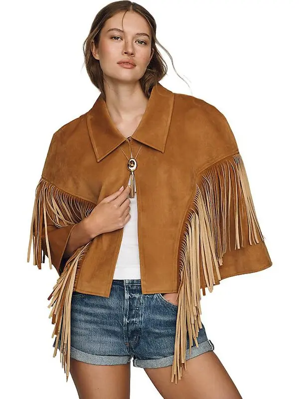SIEMPRE Frge Faux Suede Cape Jacket - Brown