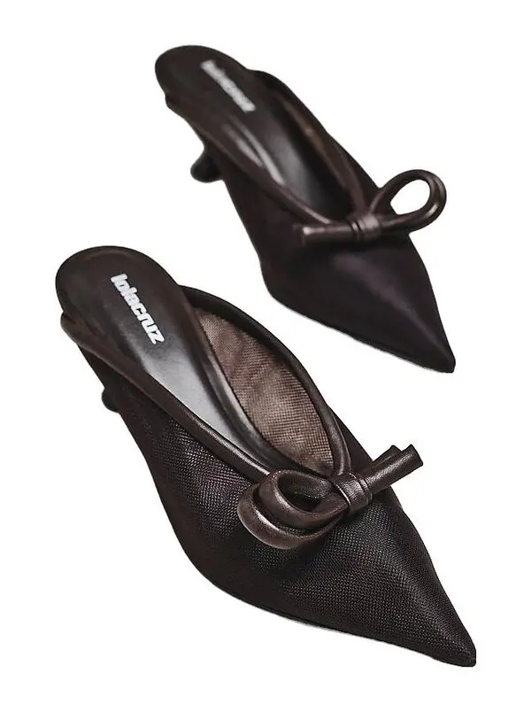 Lola Cruz Bow Mule Heels - Chocolate