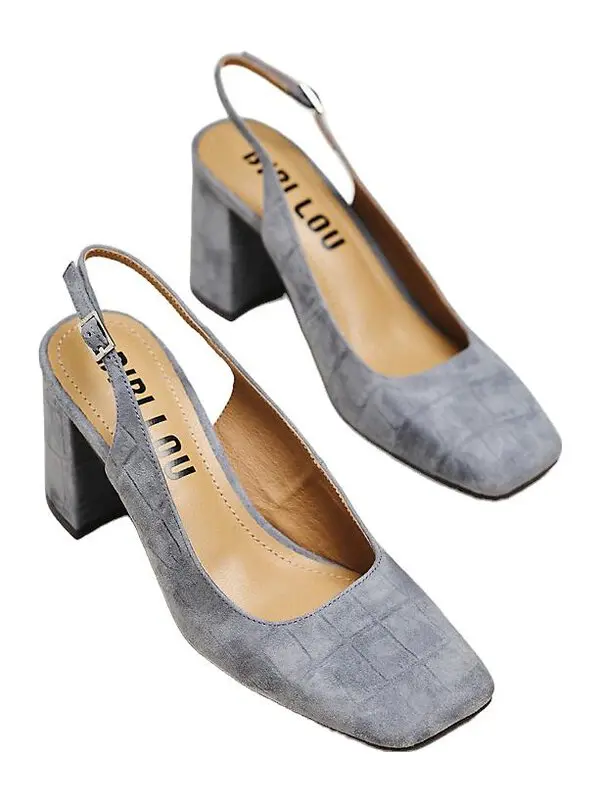 BIBI LOU Ione 85 Suede Slgback Block Heels - Grey