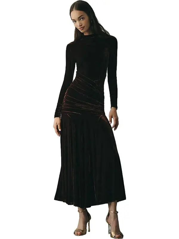 Bardot Velour Mock-neck Maxi Dress - Chocolate